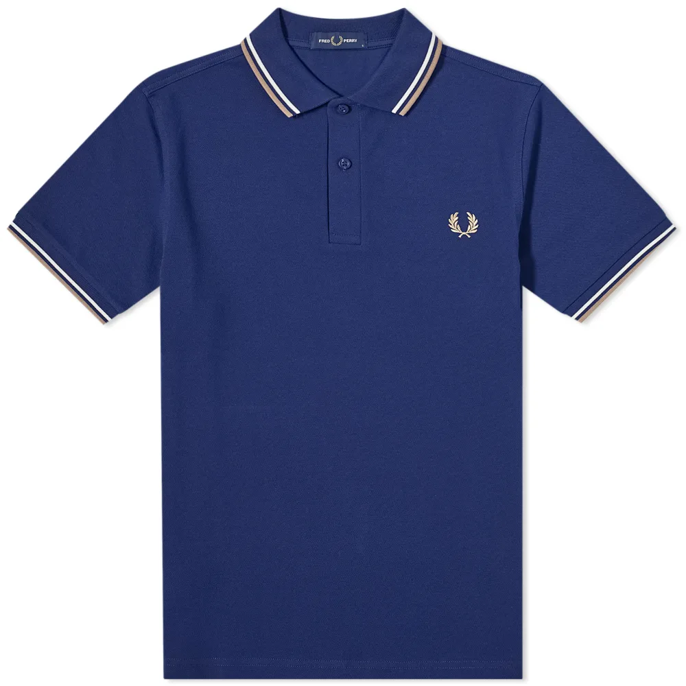 Fred Perry Slim Fit Twin Tipped Polo French Navy / Ecru / Warm Stone ...